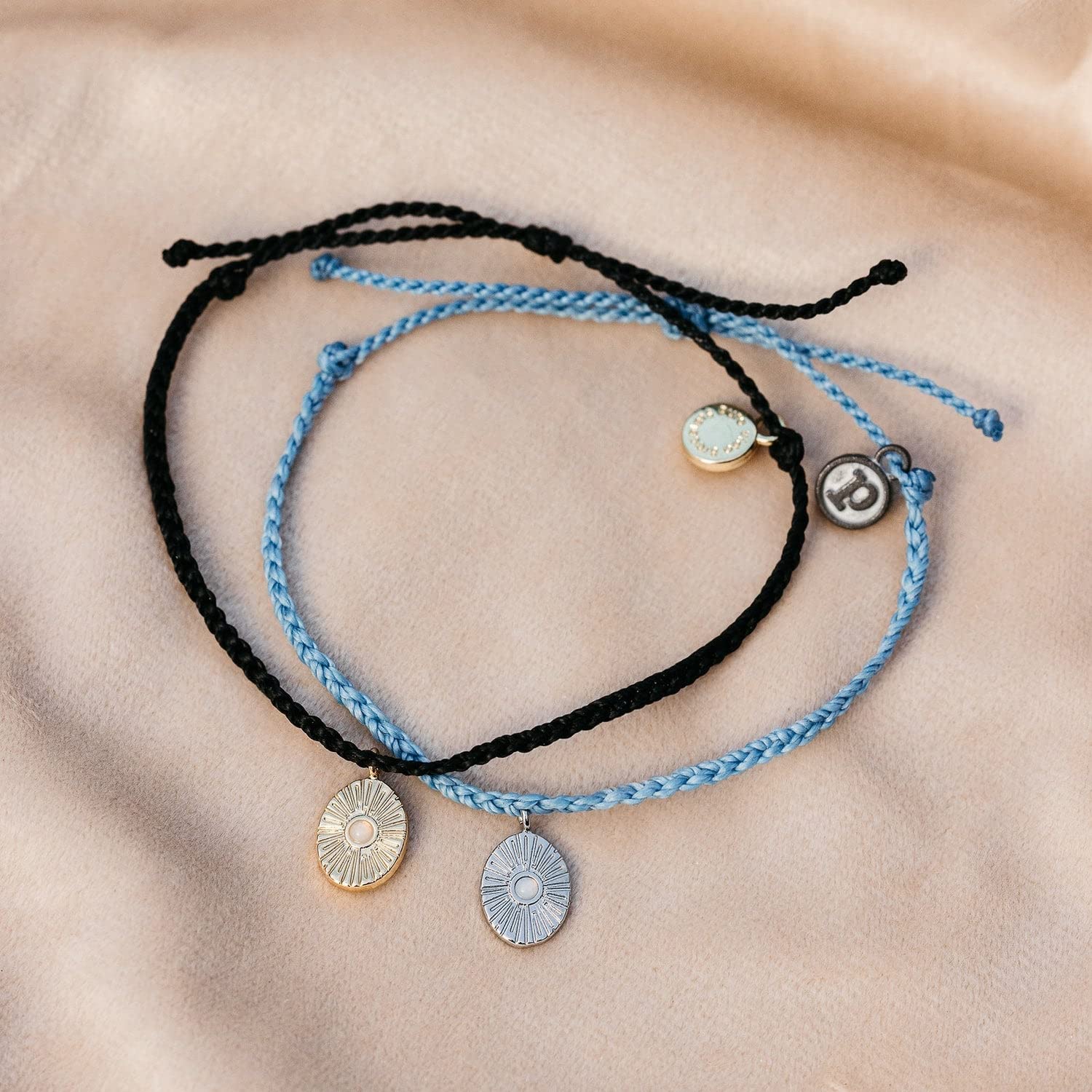 Pura Vida Bracelet Gold Sun Ray Charm Bracelet - Adjustable Bracelet with Waterproof Band, String Bracelet for Women - Stackable Bracelets, Handmade Braceletss - Black