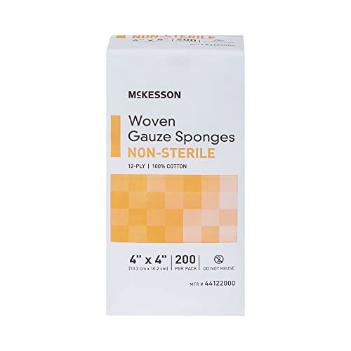 McKesson Woven Gauze Sponges, Non-Sterile, 12-Ply, 100% Cotton, 4 in x 4 in, 200 Per Pack, 1 Pack