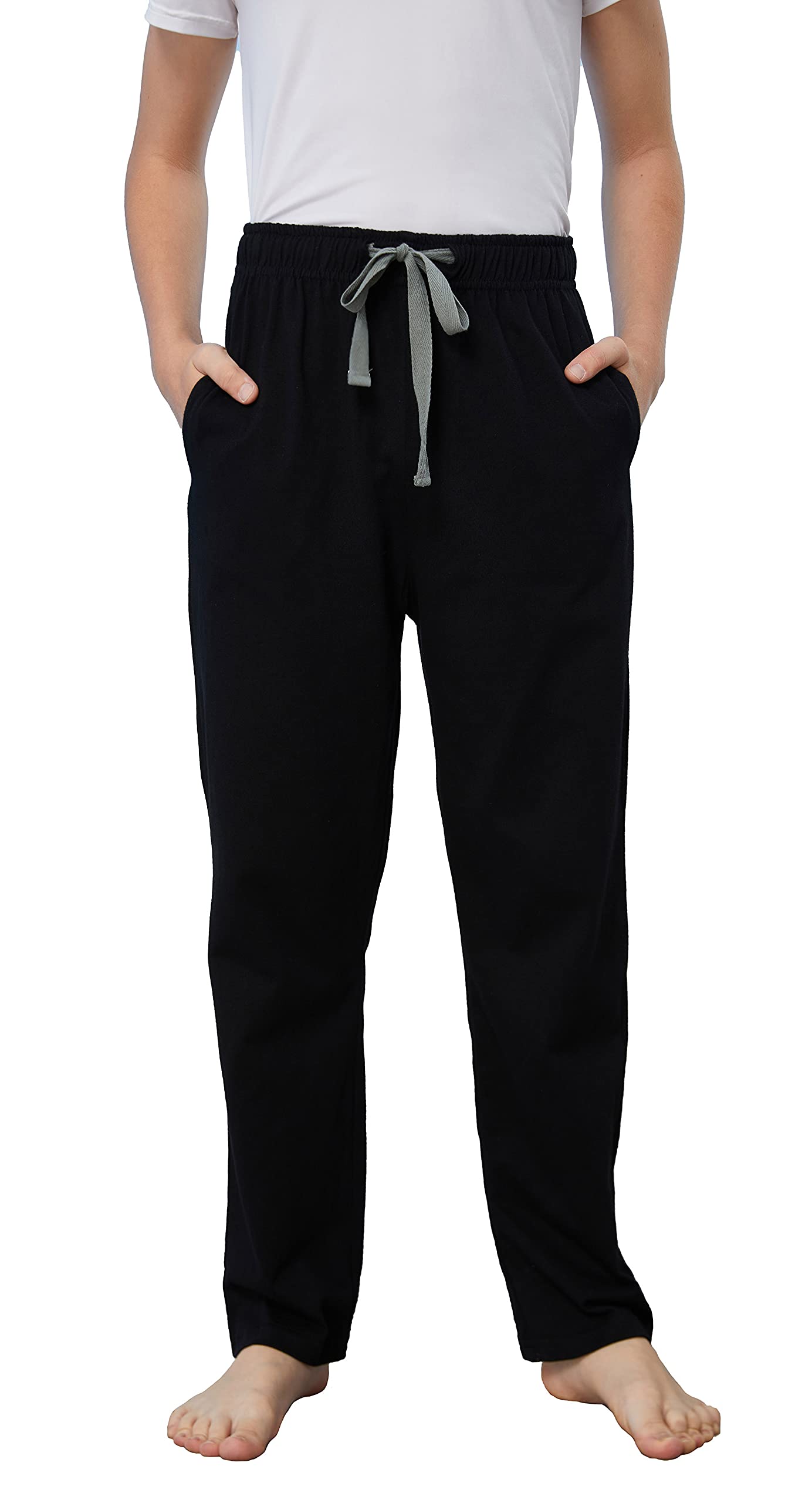 HiddenValor Boys Knit Soft Cotton Pajama Lounge Pants with Pockets (Black, Large)