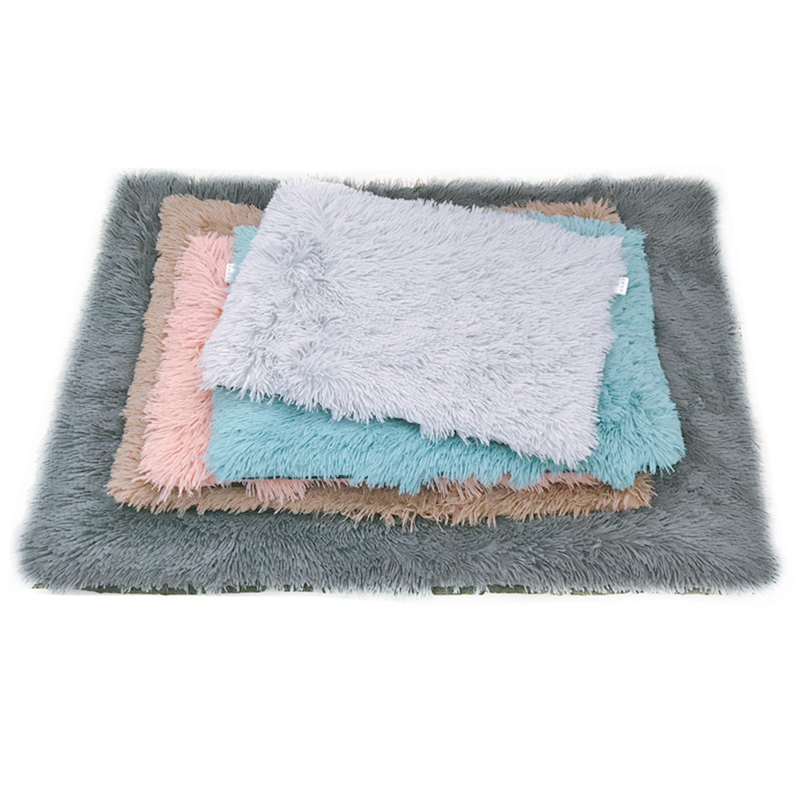 Washable Dog Crate Mattress Calming Fluffy Anxiety Dog Beds Deluxe Plush Dog Mat with Slip Bottom Small Dog Bed Back Supports for Car Seats (Sky Blue, One Size)
