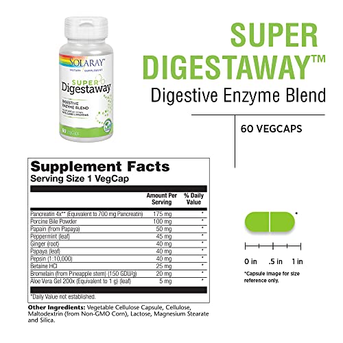 SOLARAY Super Digestaway Digestive Enzyme Blend | Healthy Digestion & Absorption of Proteins, Fats & Carbohydrates | Lab Verified | 60 VegCaps