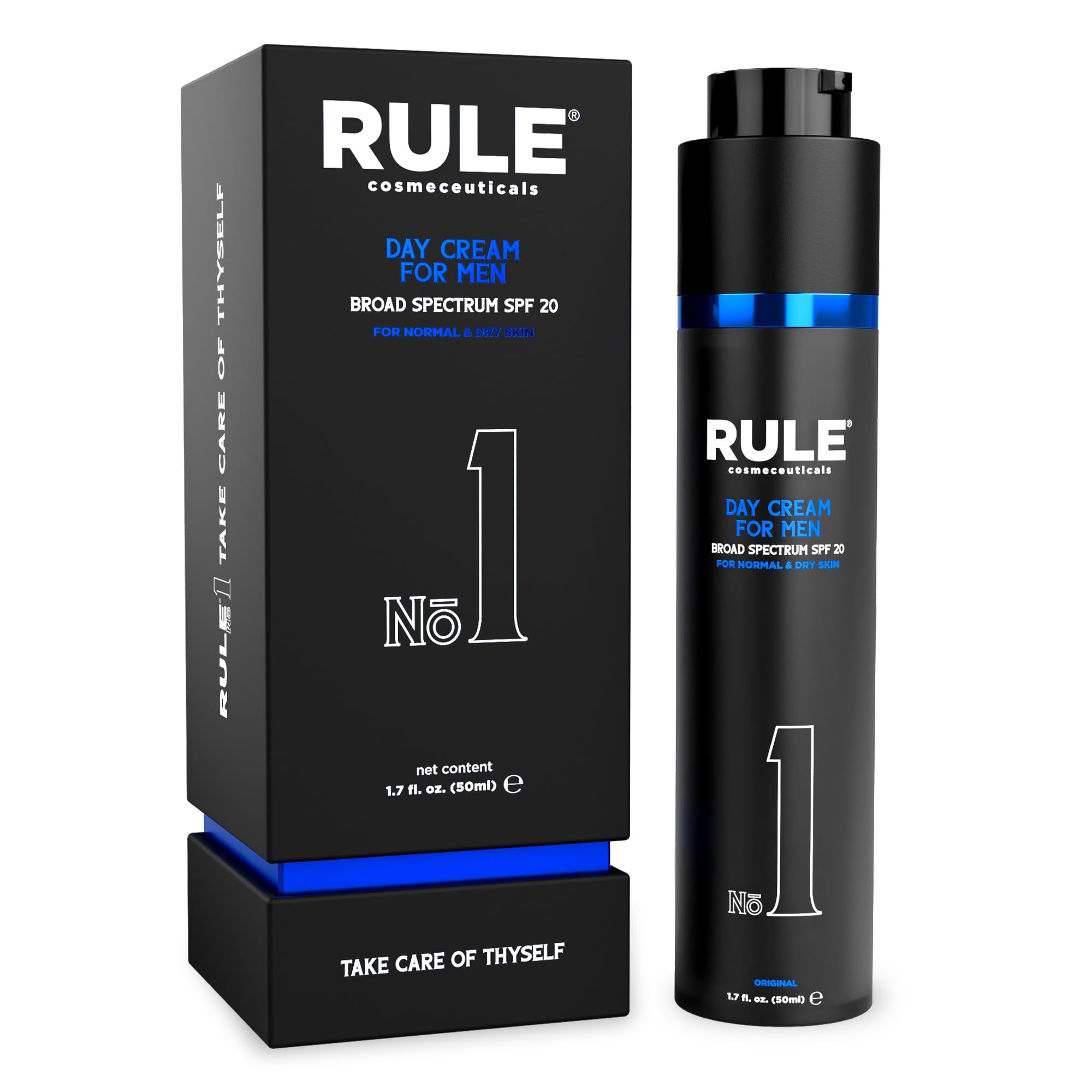 RULE COSMECEUTICALS - No.1 Day Cream, Face Moisturizer for Men, SPF 20, 10-in-1 Men’s Face Cream, Sunscreen for Normal to Dry Skin, Men’s Grooming, Collagen, Vitamin B, C, E, 50 mL