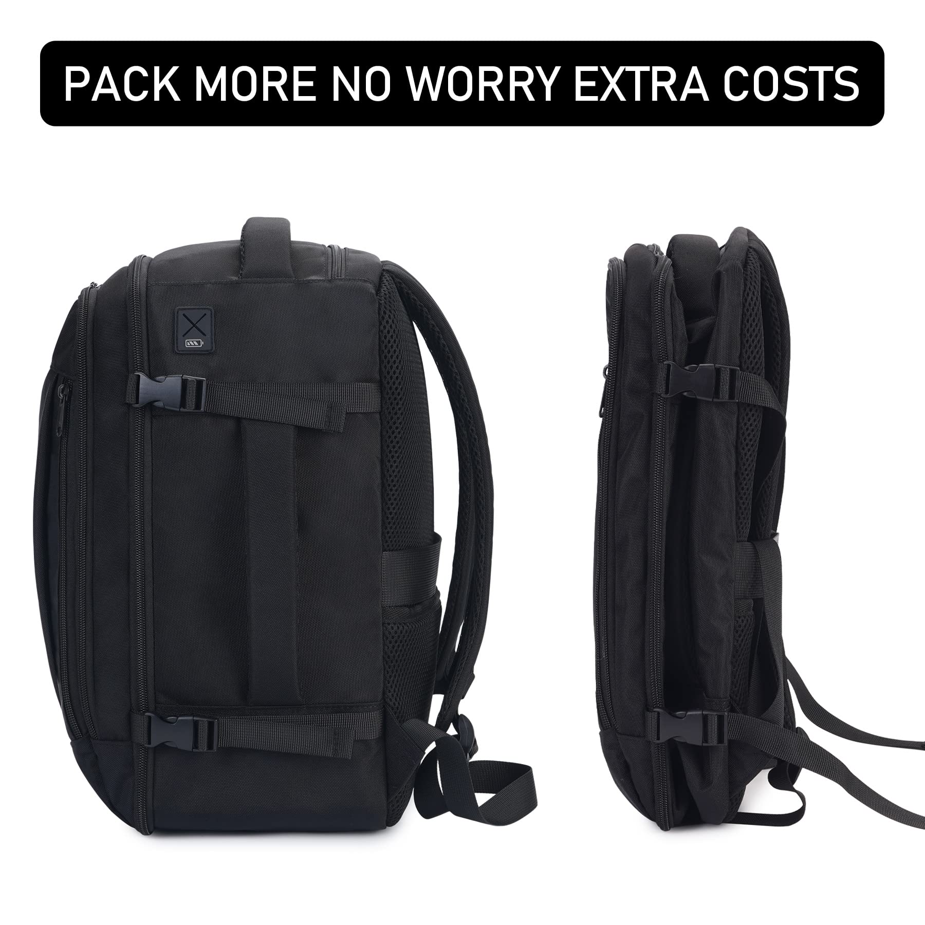 ECOHUB Travel Backpack 18x14x8 Spirit Airlines Personal Item Bag Carry On Backpack 13 Pockets Large Work Casual Daypack for men Airline Approved Waterproof Gym Backpack with Charging Port, Black