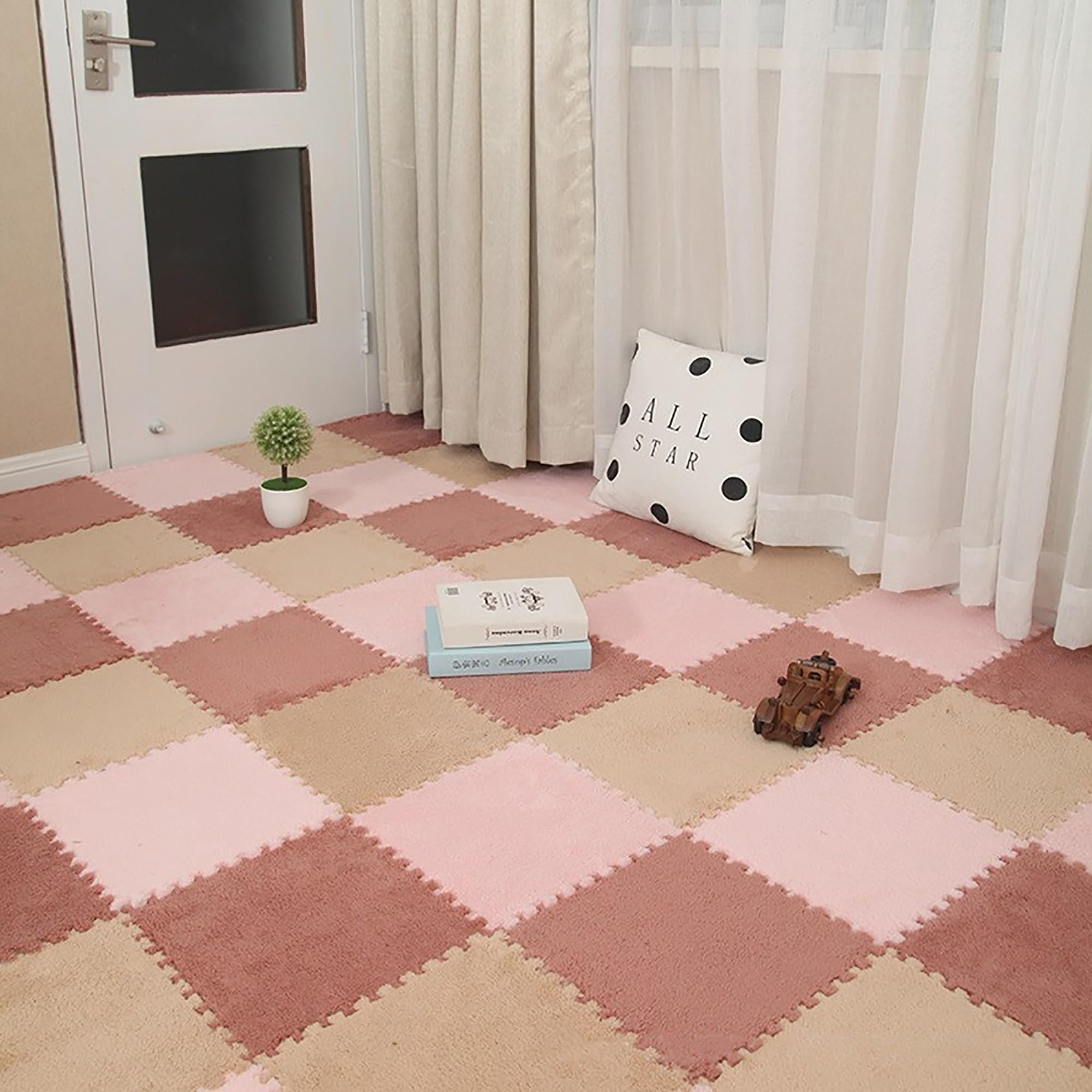 Funnyfuzzy Interlocking Carpet,Dog Blanket Soft Pet Bed Cover, Plush Foam mat, Shaggy Soft EVA Foam Mats Fluffy Area Rugs Protective Floor Tiles Exercise Play Mat for Kids Room Home Parlor Bedroom (C