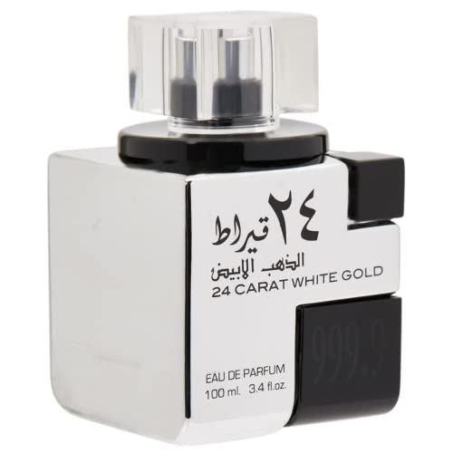 Lattafa 24 Carat White Gold for Unisex Eau de Parfum Spray, 3.4 Ounce