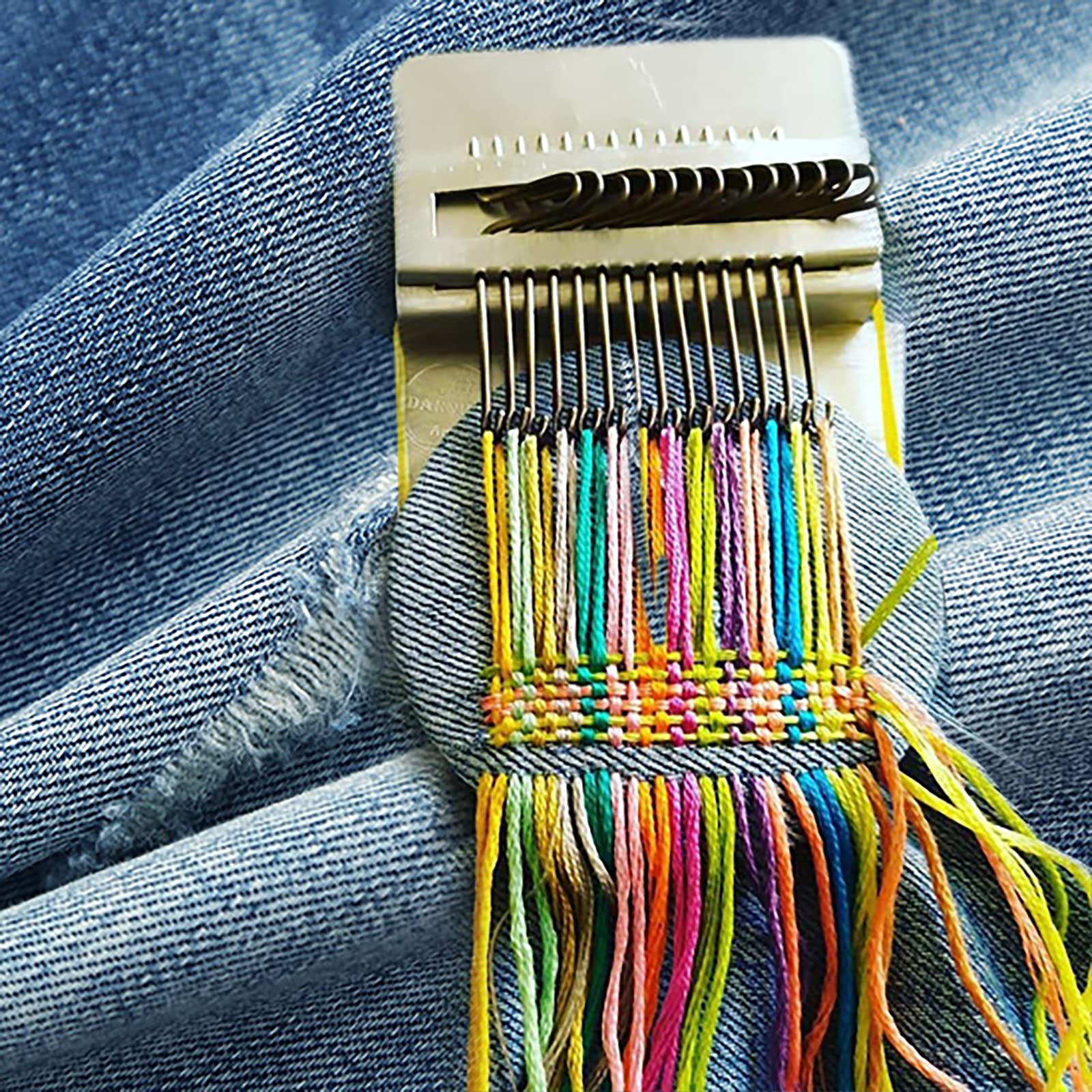quirzx Darning Loom Speedweve Type Weave Tool, 14 Hooks Convenient Small Weaving Loom Kit for Beginners Quickly Mending Jeans, Repair Holes, DIY Beautiful Weaving Arts on Clothes Socks