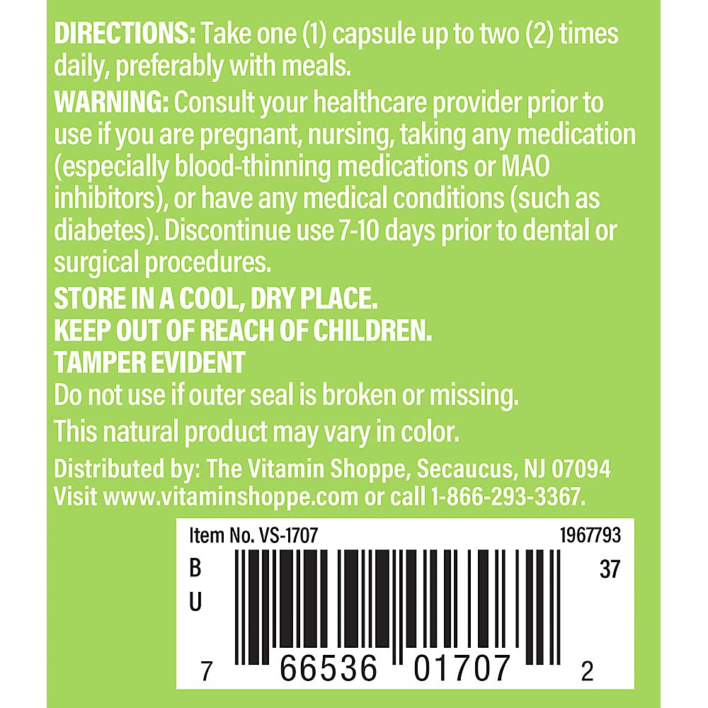 The Vitamin Shoppe Ginkgo Biloba Extract 60MG & 24% Ginkgo Flavonolglycosides, Supports Memory & Circulation, Healthy Aging Herbal Supplement (120 Capsules)