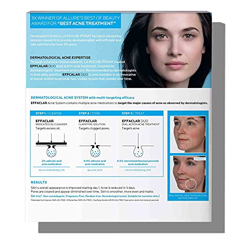 La Roche-Posay Effaclar Dermatological 3 Step Acne Treatment System, Salicylic Acid Acne Cleanser, Pore Refining Toner, and Benzoyl Peroxide Acne Spot Treatment for Sensitive Skin, 2-Month Supply