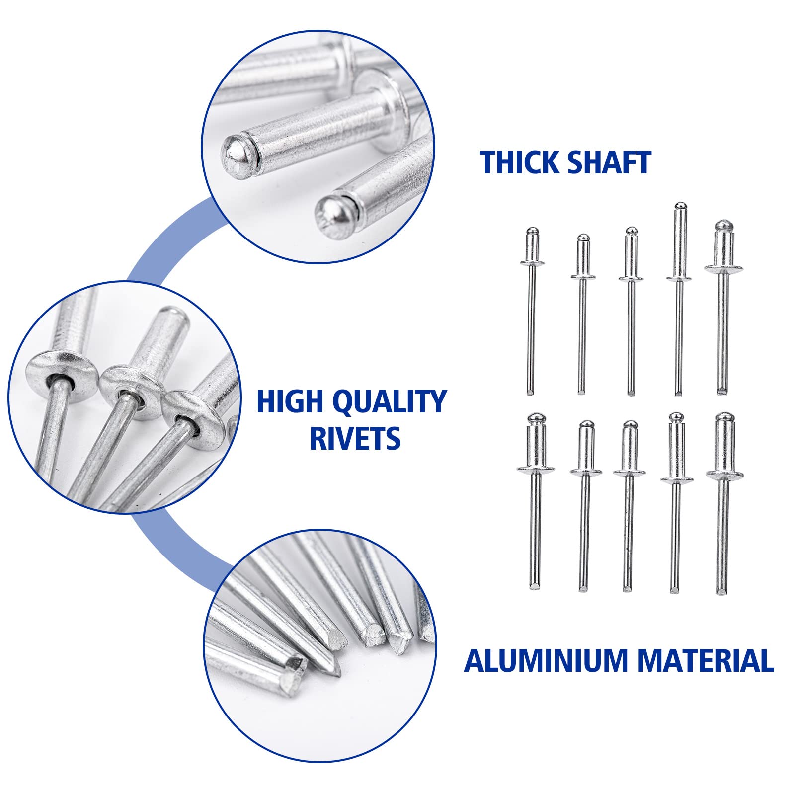 386pcs 8 Sizes Aluminum Blind Rivets, Pop Rivets Assortment Kit (1/8'' x 1/4'', 1/8'' x 5/16'', 1/8'' x 3/8'', 1/8'' x 1/2'', 3/16'' x 5/16'', 3/16'' x 3/8'', 3/16'' x 1/2'', 3/16'' x 5/8'')
