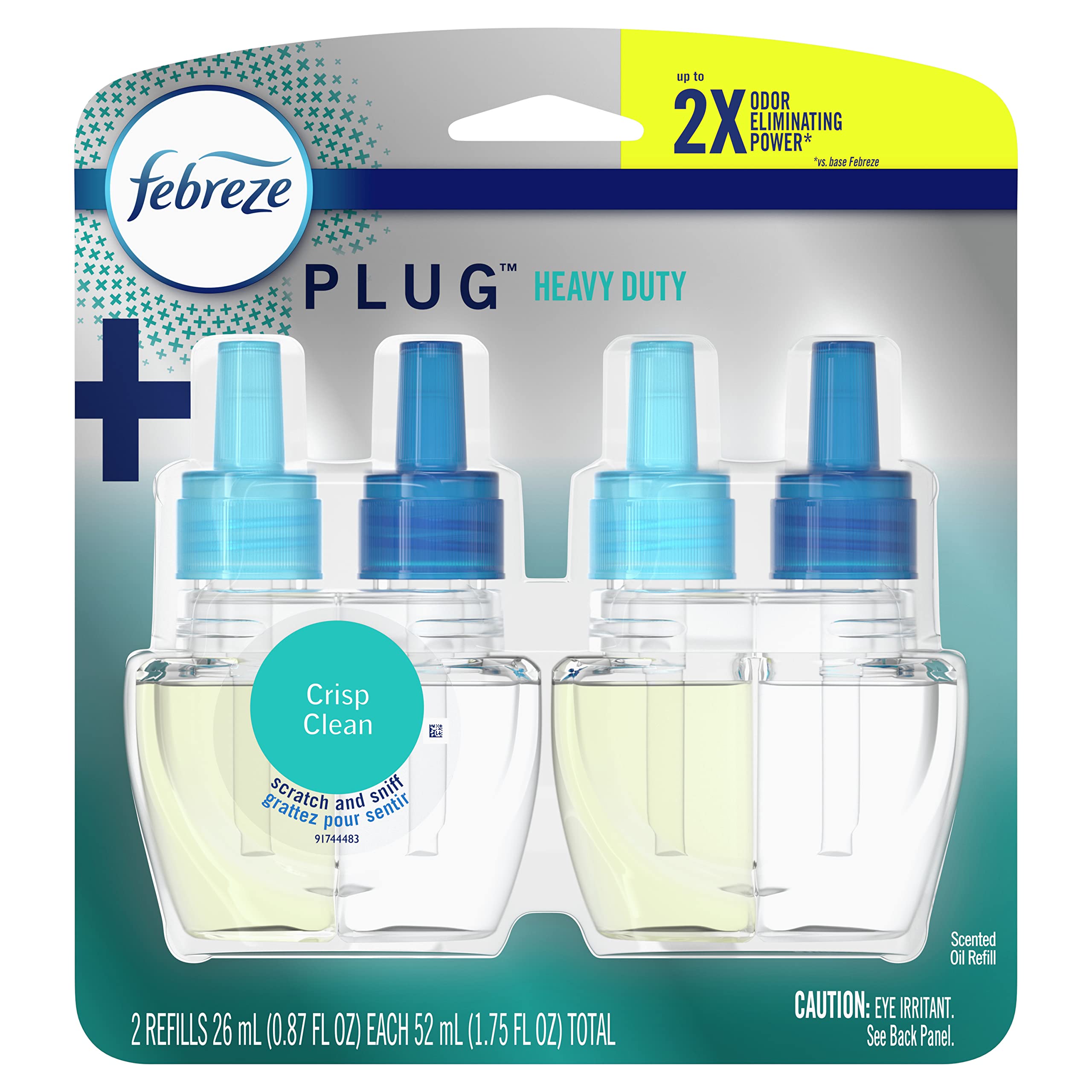 Febreze Plug in Air Fresheners, Heavy Duty Crisp Clean, Odor Fighter for Strong Odors, Scented Oil Refill (2 Count)