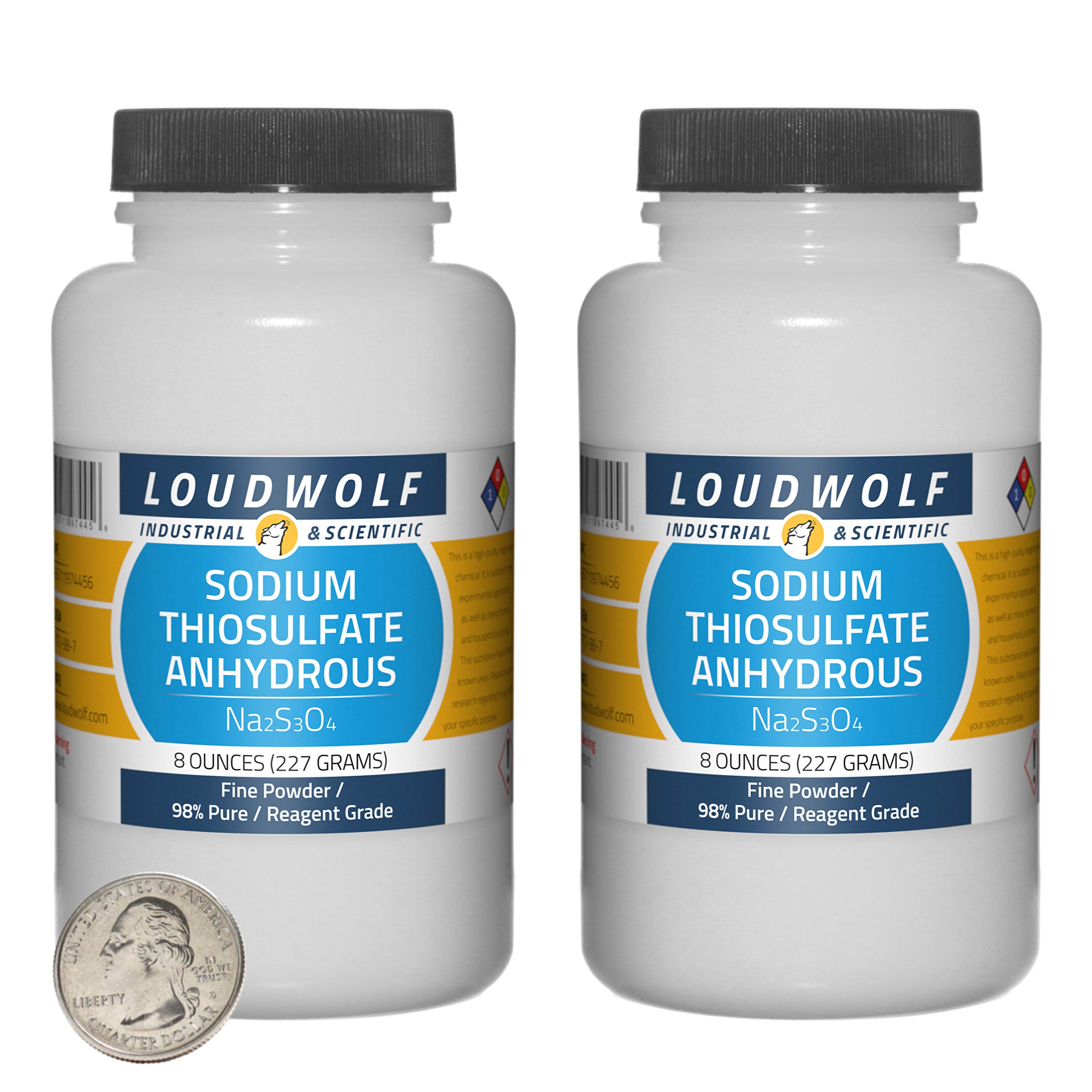 Sodium Thiosulfate Anhydrous / 1 Pound / 2 Bottles / 98% Pure Reagent Grade/Fine Powder
