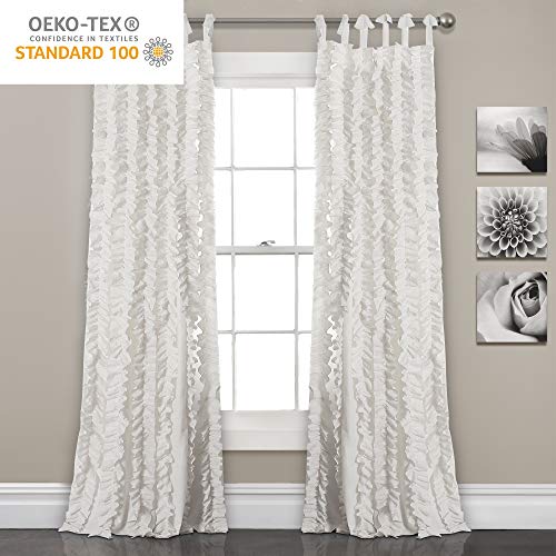 Lush Decor, White Sophia Ruffle Curtain | Textured Window Panel Set for Living, Dining Room, Bedroom (Pair), 84” x 40, 84" x 40"