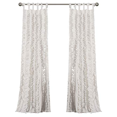 Lush Decor, White Sophia Ruffle Curtain | Textured Window Panel Set for Living, Dining Room, Bedroom (Pair), 84” x 40, 84" x 40"