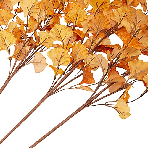 VGIA 6 Pcs Artificial Ginkgo Leaves Stems Fall Leaf Spray Flower Arrangement for Vase Silk Autumn Leaves Stems Fall Decorations for Room Kitchen Office