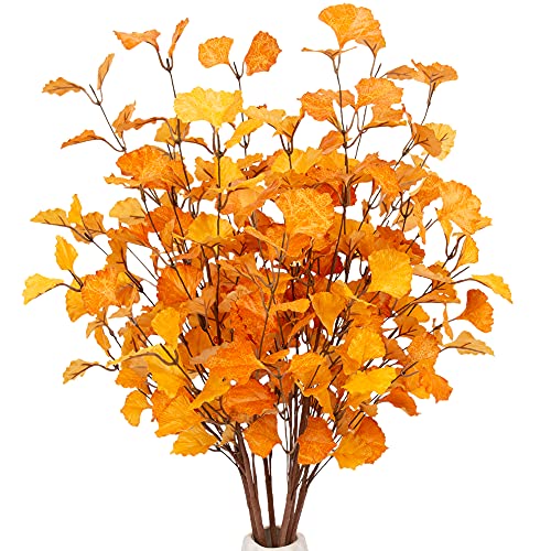 VGIA 6 Pcs Artificial Ginkgo Leaves Stems Fall Leaf Spray Flower Arrangement for Vase Silk Autumn Leaves Stems Fall Decorations for Room Kitchen Office