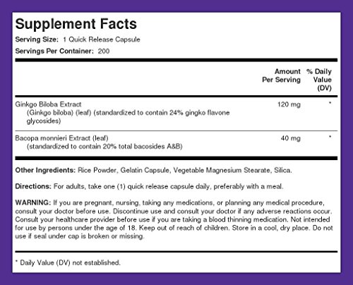 Piping Rock Ginkgo Biloba 120mg | 200 Capsules | Standardized Extract Supplement | Non-GMO, Gluten Free