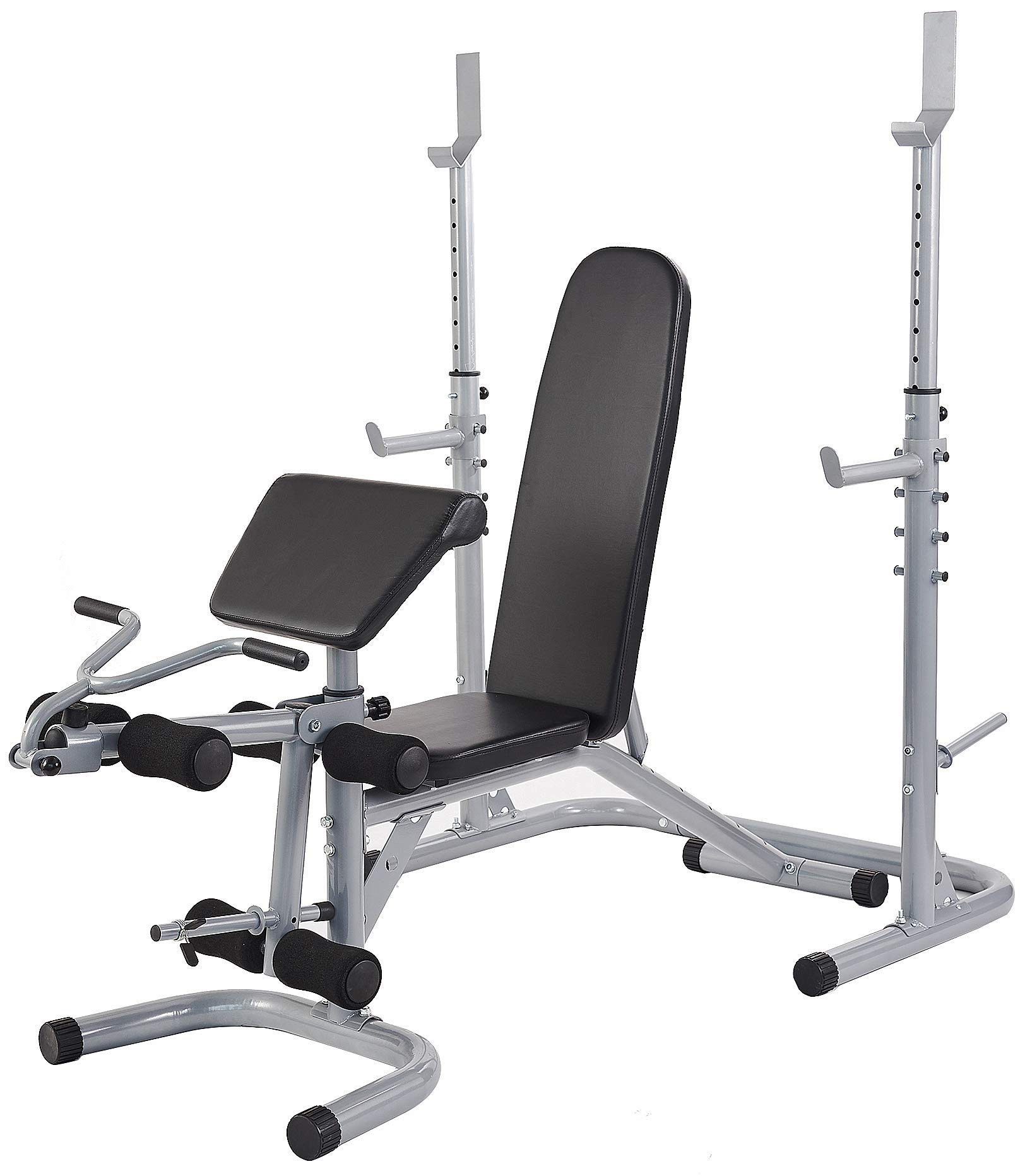 Sporzon! Multifunctional Workout Station Adjustable Olympic Workout Bench with Squat Rack, Leg Extension, Preacher Curl, and Weight Storage, 800-Pound Capacity