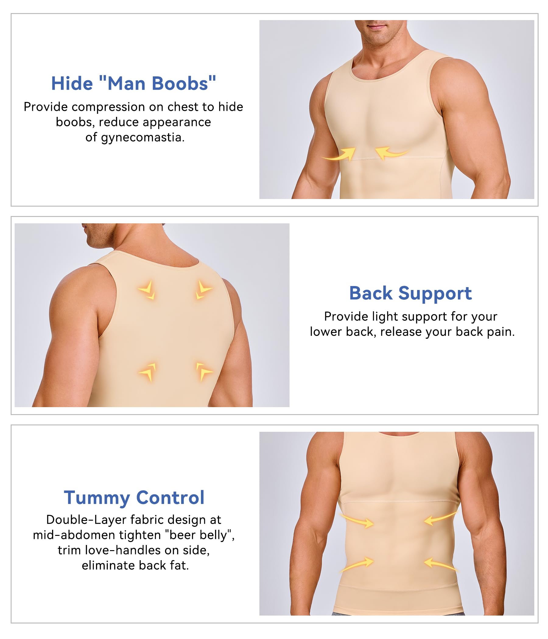 Eleady Mens Slimming Body Shaper Vest Compression Shirt Abs Abdomen Shapewear Workout Tank Top Undershirt (Small, Beige Tops)