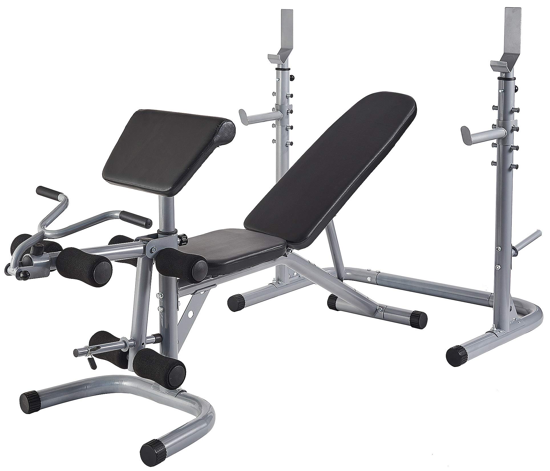 Sporzon! Multifunctional Workout Station Adjustable Olympic Workout Bench with Squat Rack, Leg Extension, Preacher Curl, and Weight Storage, 800-Pound Capacity