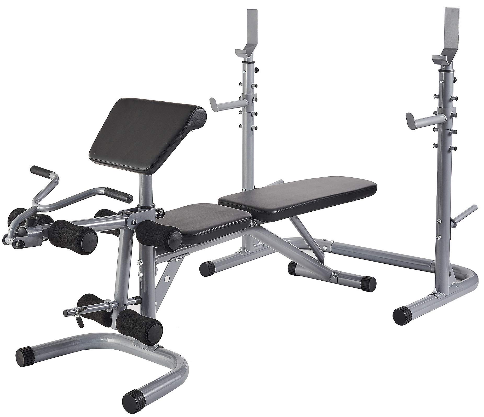 Sporzon! Multifunctional Workout Station Adjustable Olympic Workout Bench with Squat Rack, Leg Extension, Preacher Curl, and Weight Storage, 800-Pound Capacity
