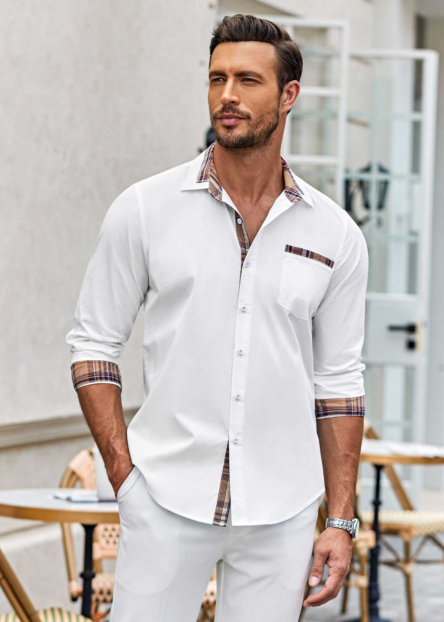 COOFANDY Men's Long Sleeve Dress Shirts Button Down Shirts for Wedding White Large