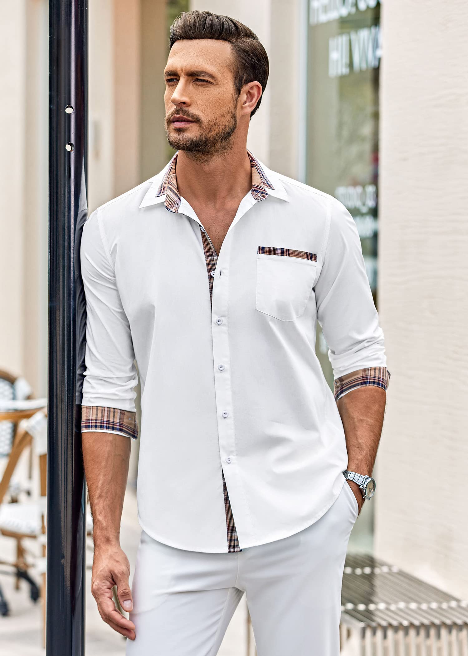 COOFANDY Men's Long Sleeve Dress Shirts Button Down Shirts for Wedding White Large