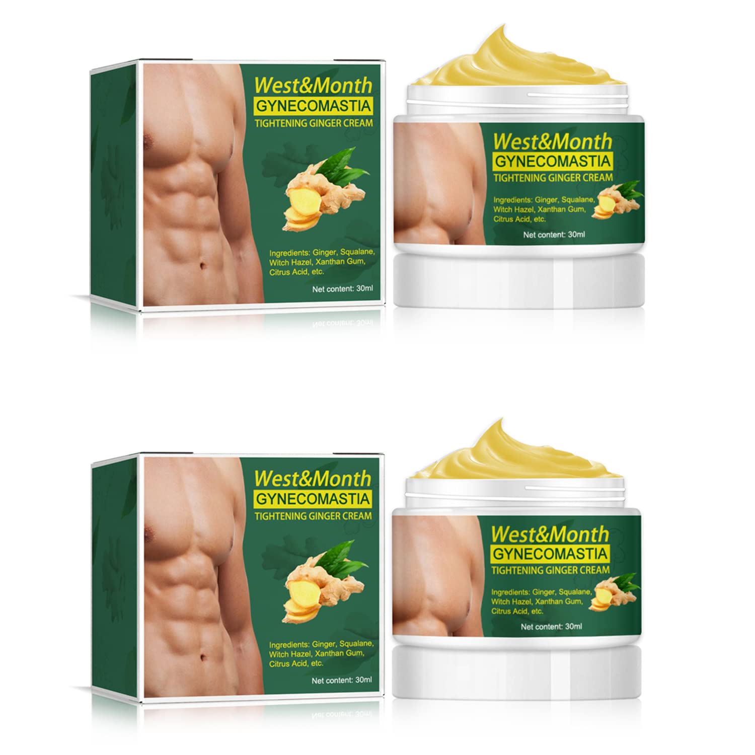 YG LianKai 2pcs Gynecomastia Tightening Ginger Cream, Ginger Cream for Men, Effectively Shrinks Men Chest Tightening Ginger Cream