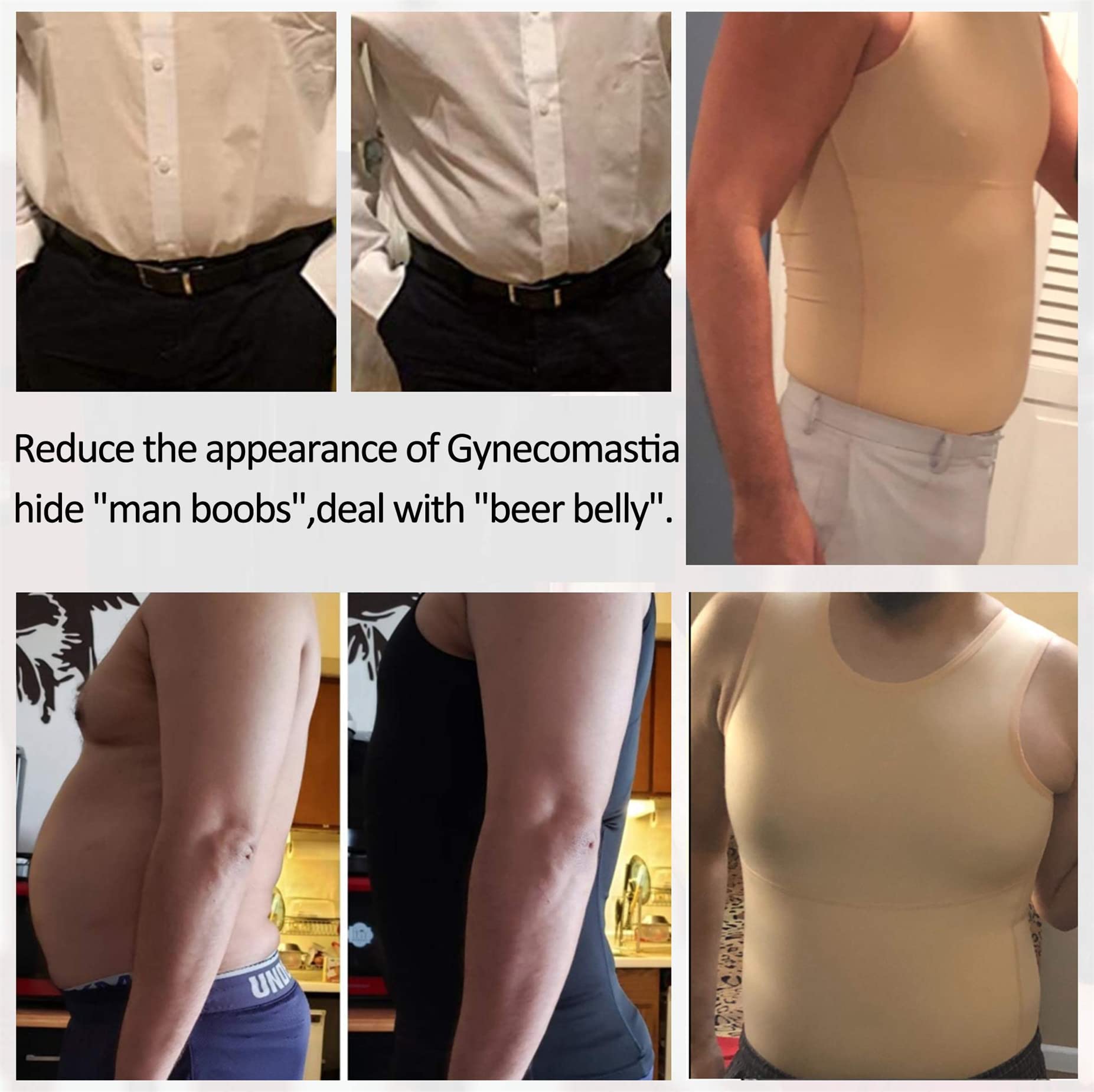 Eleady Mens Slimming Body Shaper Vest Compression Shirt Abs Abdomen Shapewear Workout Tank Top Undershirt (Small, Beige Tops)