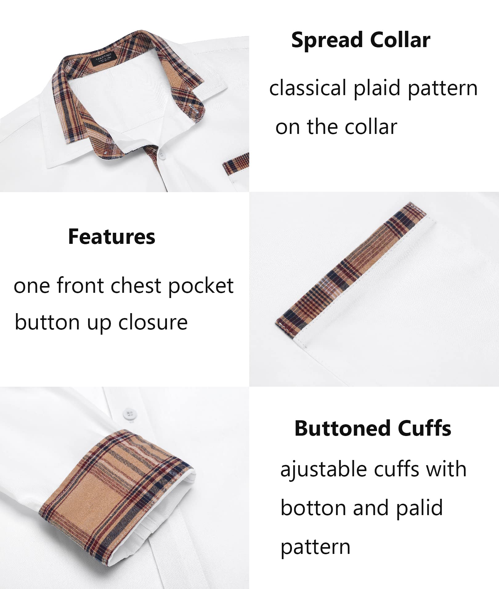 COOFANDY Men's Long Sleeve Dress Shirts Button Down Shirts for Wedding White Large