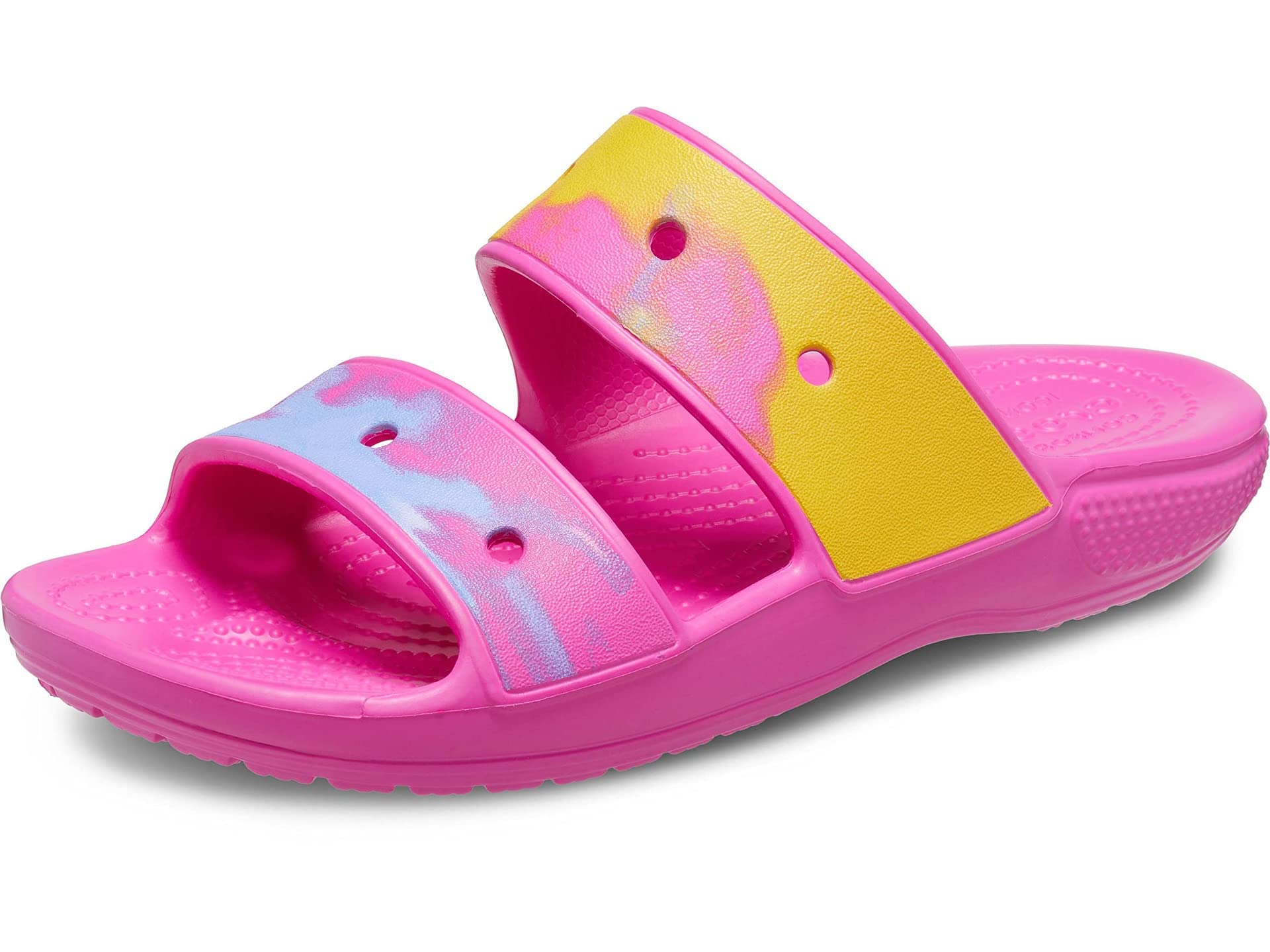 Crocs Unisex Classic Graphic Two-Strap Slide Sandals, Juice/Multi, Numeric_5 US Men