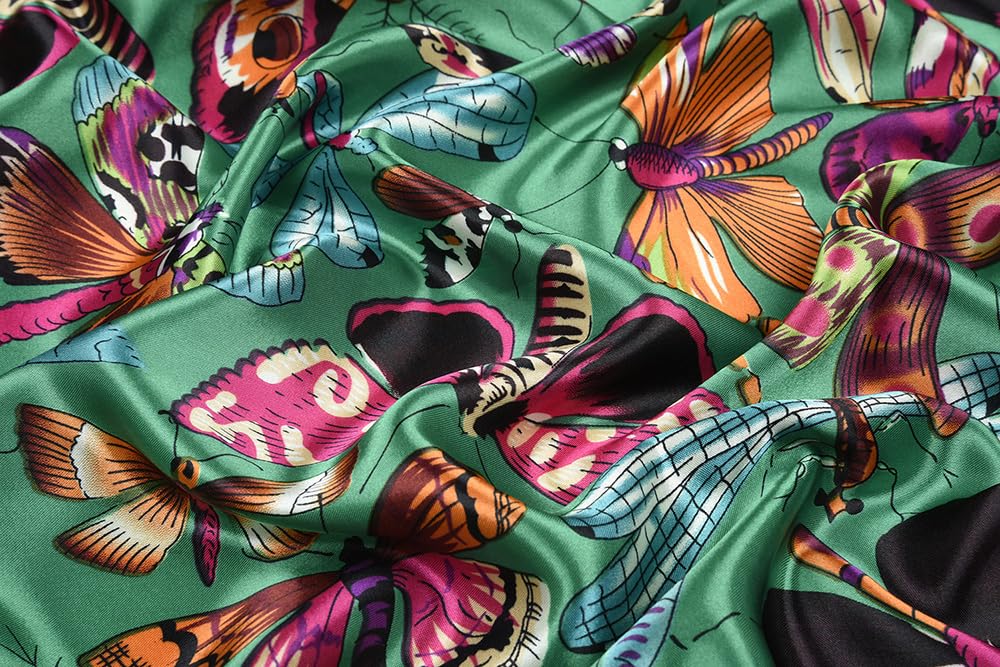 corciova 35 Silk Feeling Square Scarf Butterfly Dark Green Curly Headband Tie Sleeping at Night Fashion Bandana Headscarf