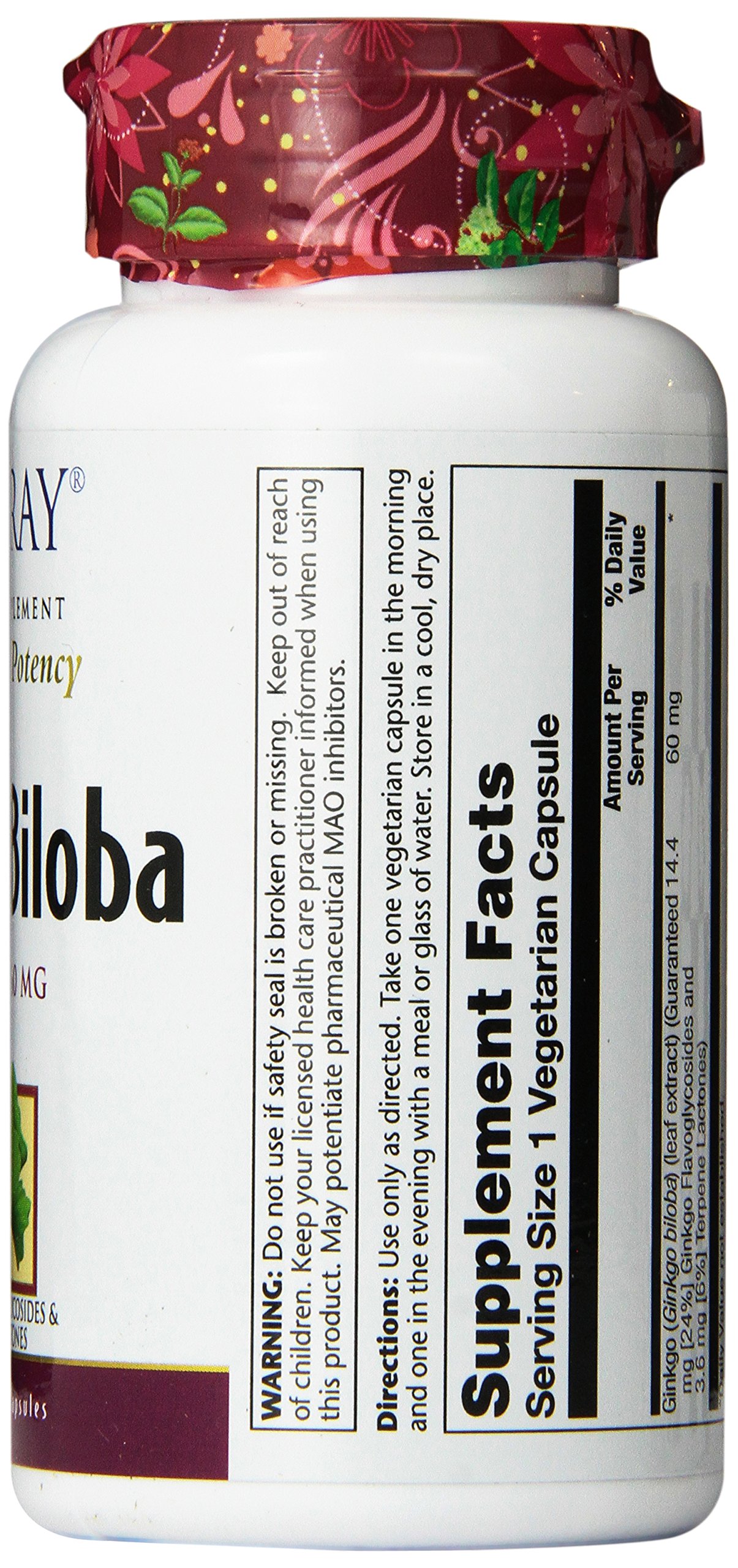 Solaray Guaranteed Potency Ginkgo Biloba Leaf Extract, Veg Cap (Btl-Plastic) 60mg | 120ct