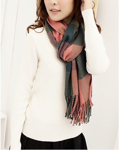 Wander Agio Women's Fashion Long Shawl Big Grid Winter Warm Large Scarf Red Black Green