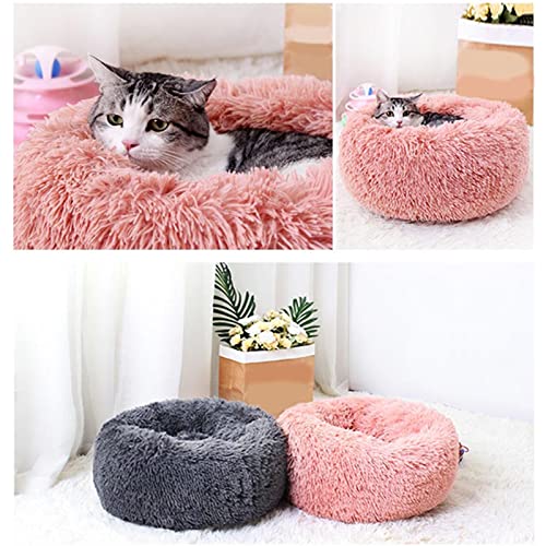 LQUOXH Long Plush Fluffy Pet Dog Bed Claming Dog Beds Round Cat Dog Bench Soft Warm Kennel Large Mat Pet (Color : Black, Size : 50CM)