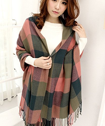 Wander Agio Women's Fashion Long Shawl Big Grid Winter Warm Large Scarf Red Black Green