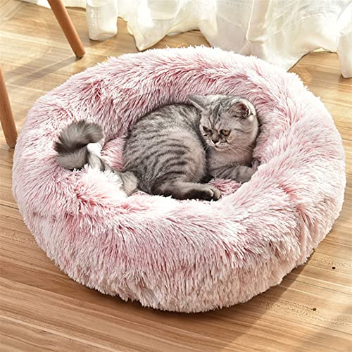 LQUOXH Long Plush Fluffy Pet Dog Bed Claming Dog Beds Round Cat Dog Bench Soft Warm Kennel Large Mat Pet (Color : Black, Size : 50CM)