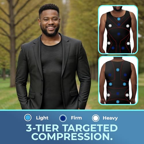 QORE LOGIQ Gynecomastia Compression Shirts for Men - Sleeveless Slimming Undershirts Tummy Control and Body Shaper Tank Top Black Medium