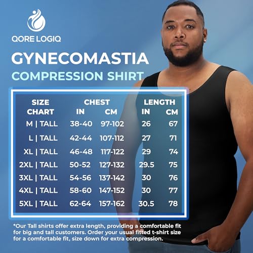 QORE LOGIQ Gynecomastia Compression Shirts for Men - Sleeveless Slimming Undershirts Tummy Control and Body Shaper Tank Top Black Medium