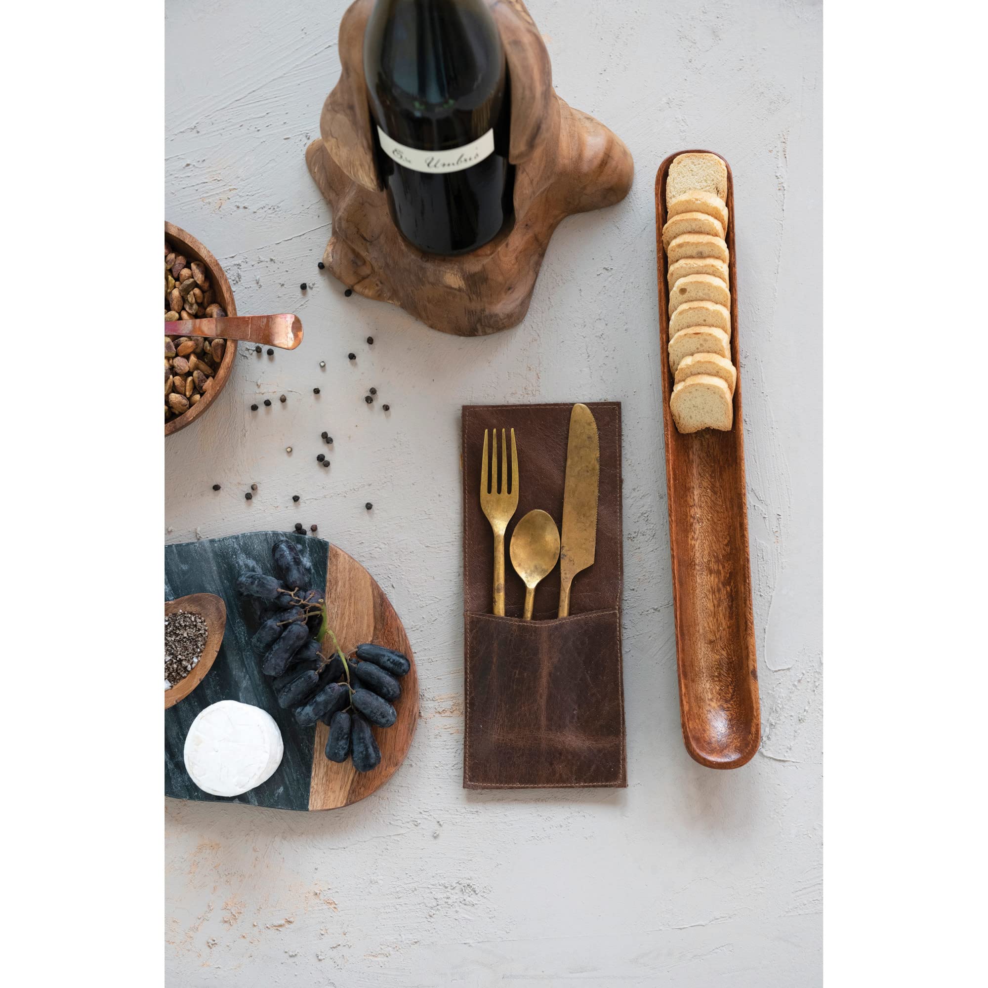 Creative Co-Op Leather Cutlery Sleeve, 10" L x 4" W x 0" H, Brown