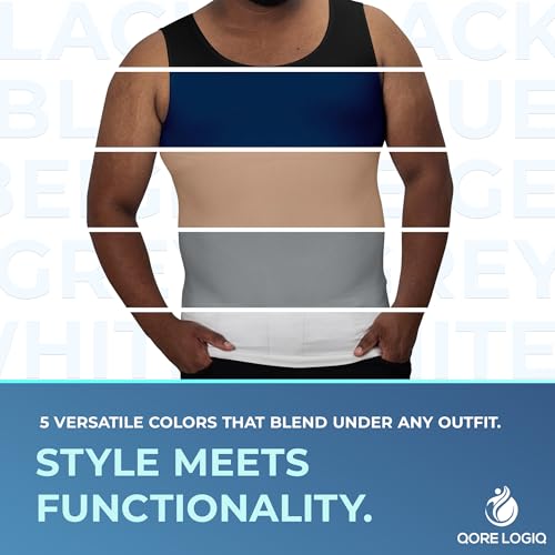 QORE LOGIQ Gynecomastia Compression Shirts for Men - Sleeveless Slimming Undershirts Tummy Control and Body Shaper Tank Top Black Medium