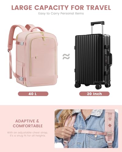 LOVEVOOK Travel Backpack for Women, 40L Carry On Backpack for Airplanes, Personal Item Bag for Airlines Fits 17 inch Laptop, TSA Approved Luggage with 3 Packing Cubes,Waterproof Weekender Gym Backpack