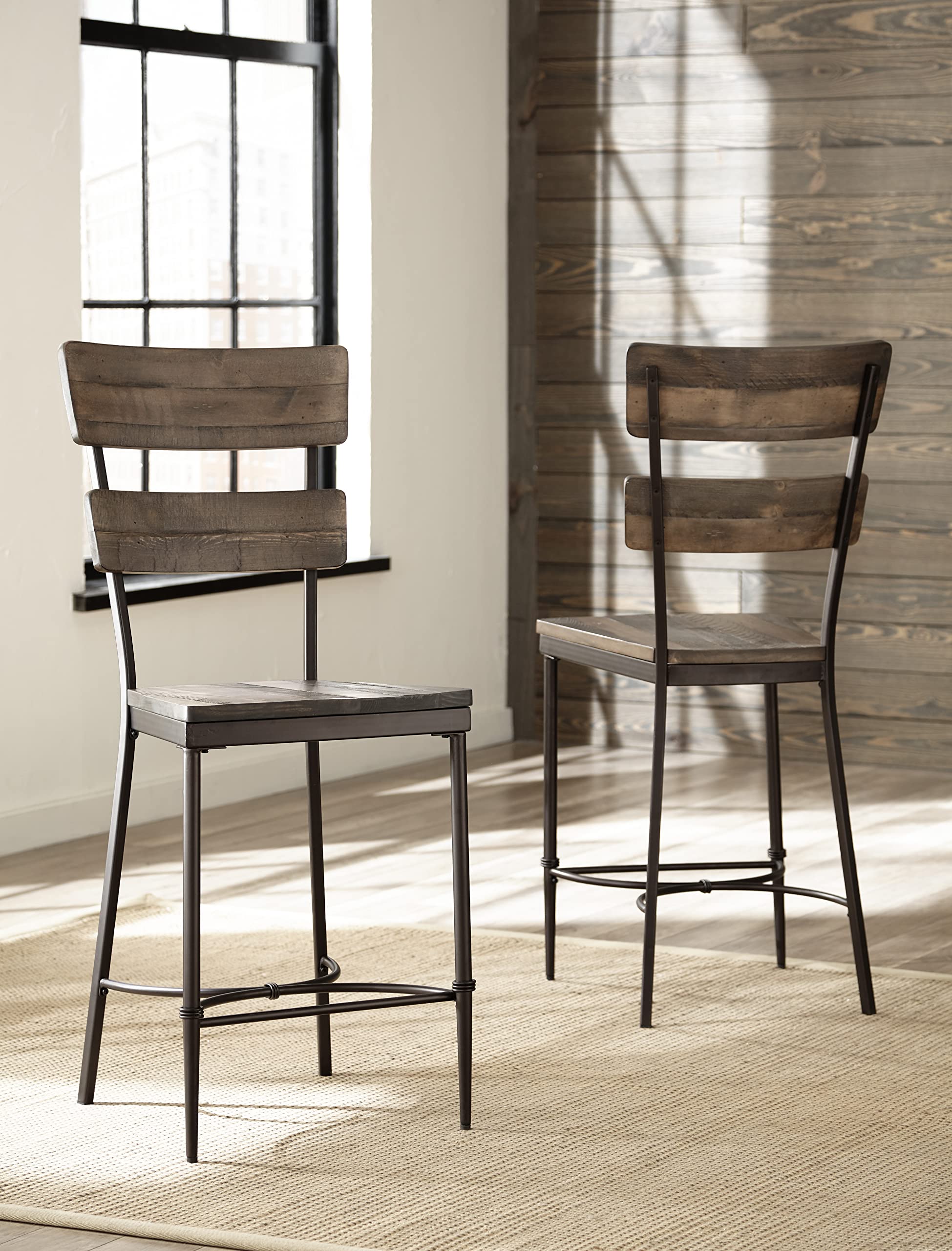 Hillsdale Jennings Counter Height, Set of 2 Stool, Walnut Wood/Brown Metal
