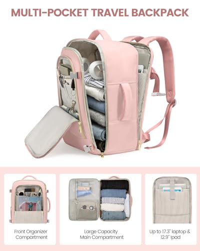 LOVEVOOK Travel Backpack for Women, 40L Carry On Backpack for Airplanes, Personal Item Bag for Airlines Fits 17 inch Laptop, TSA Approved Luggage with 3 Packing Cubes,Waterproof Weekender Gym Backpack