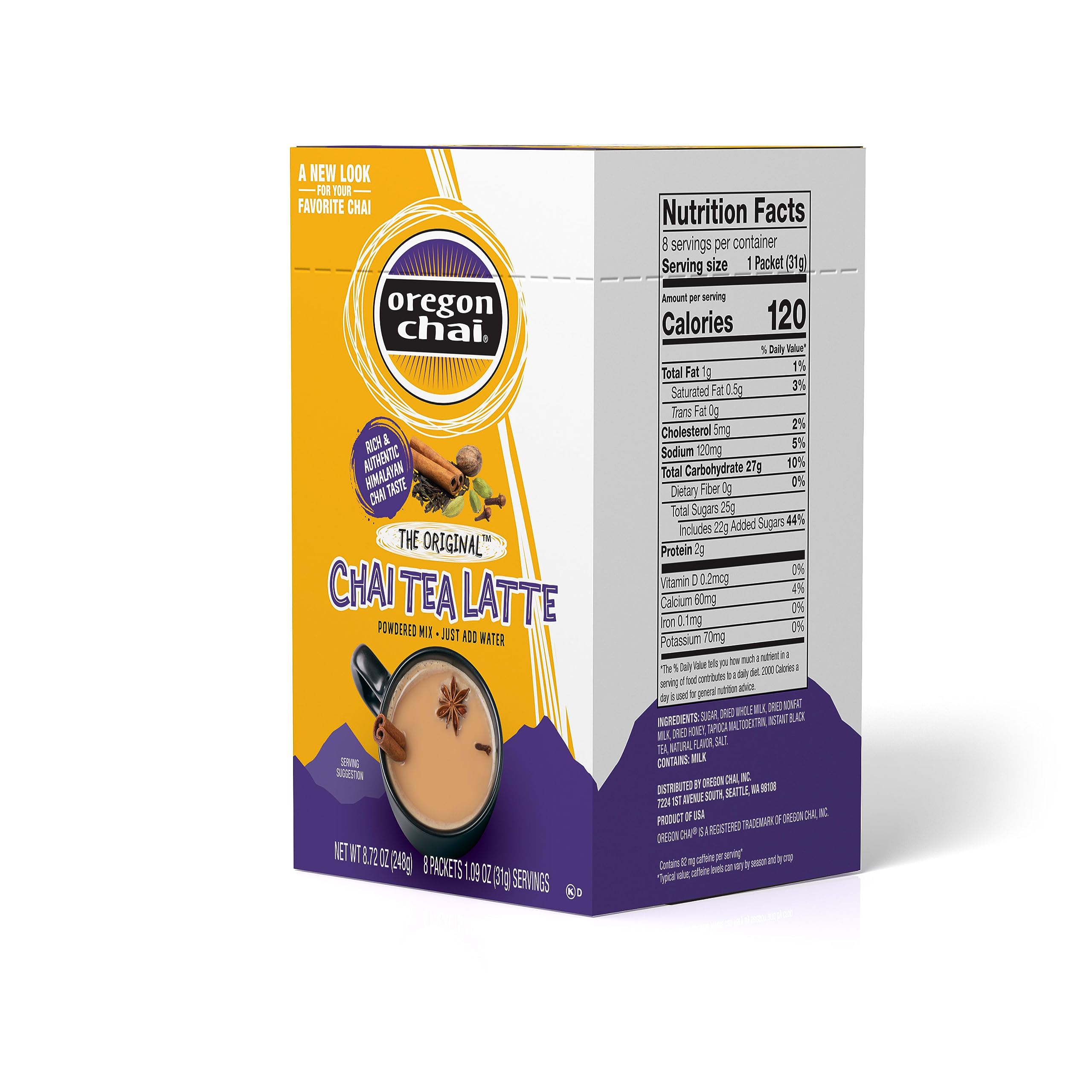 Oregon Chai Original Chai Tea Latte Single Serve Powdered Mix, 8 Count (Pack of 6)