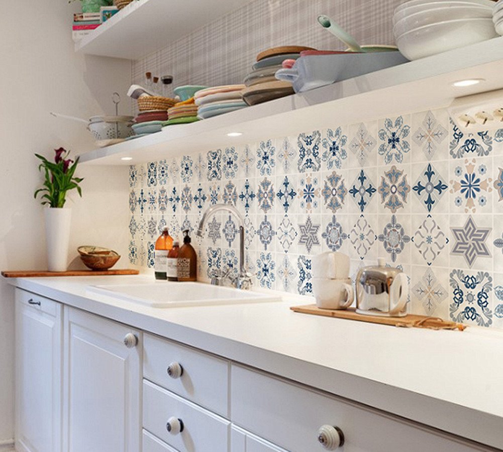 Moyishi Kitchen Backsplash Wallpaper Stickers Waterproof Oilproof High Temperature Resistant Transparent Art Design, 60cmx1M (White)