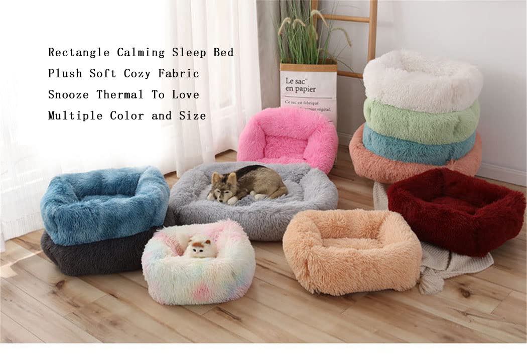 PEETITI Orthopedic Fluffy Plush Dog Bed Rectangle Calm Sleeping Pet Bed Washable Cat Dog Cushion Fits Up to 10-150lbs (X-Small, Pink)