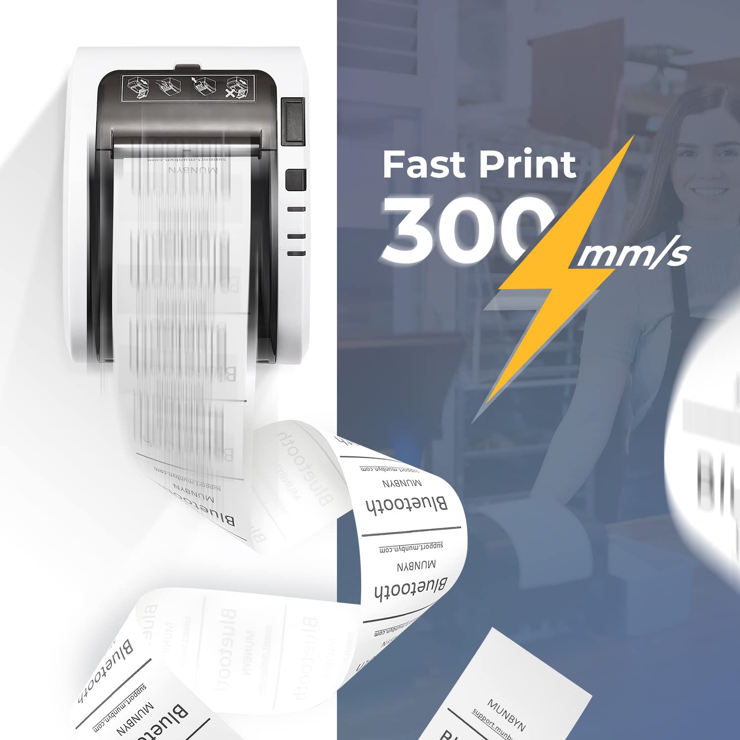 MUNBYN Bluetooth 5.0 Receipt Printer P047, 80mm POS Printer and Thermal Receipt Paper 3 1/8 x 230ft 20 Rolls