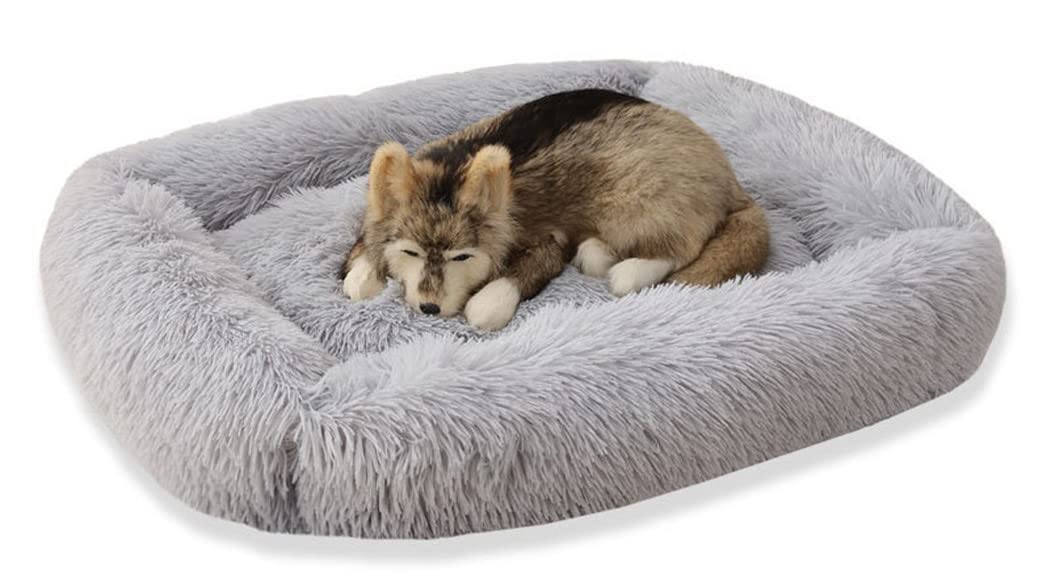 PEETITI Orthopedic Fluffy Plush Dog Bed Rectangle Calm Sleeping Pet Bed Washable Cat Dog Cushion Fits Up to 10-150lbs (X-Small, Pink)