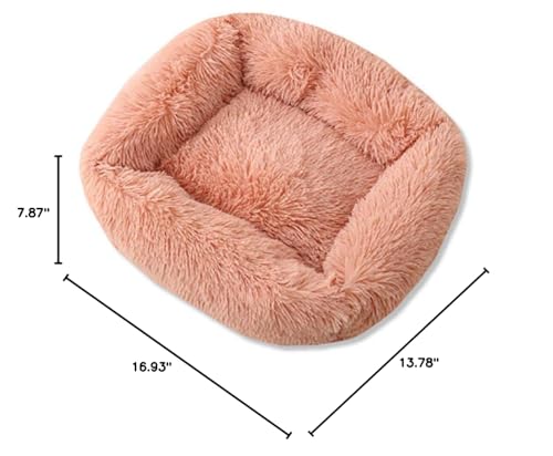 Bed Xs Size Warm Winter Square Super Soft Sleeping Dog Bed Long Plush Washable Cat Mat Basket Puppy House 1Pcs Shrimp Pink