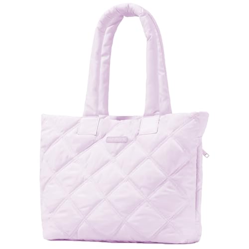 soewten Weekend Tote Bag for Women, Quilted Women Tote Bag with Zipper, Lightweight Puffer Work Bag with Pockets, Handbags Top Handle Hobo Purse for Casual Work, Gift for Women Purple